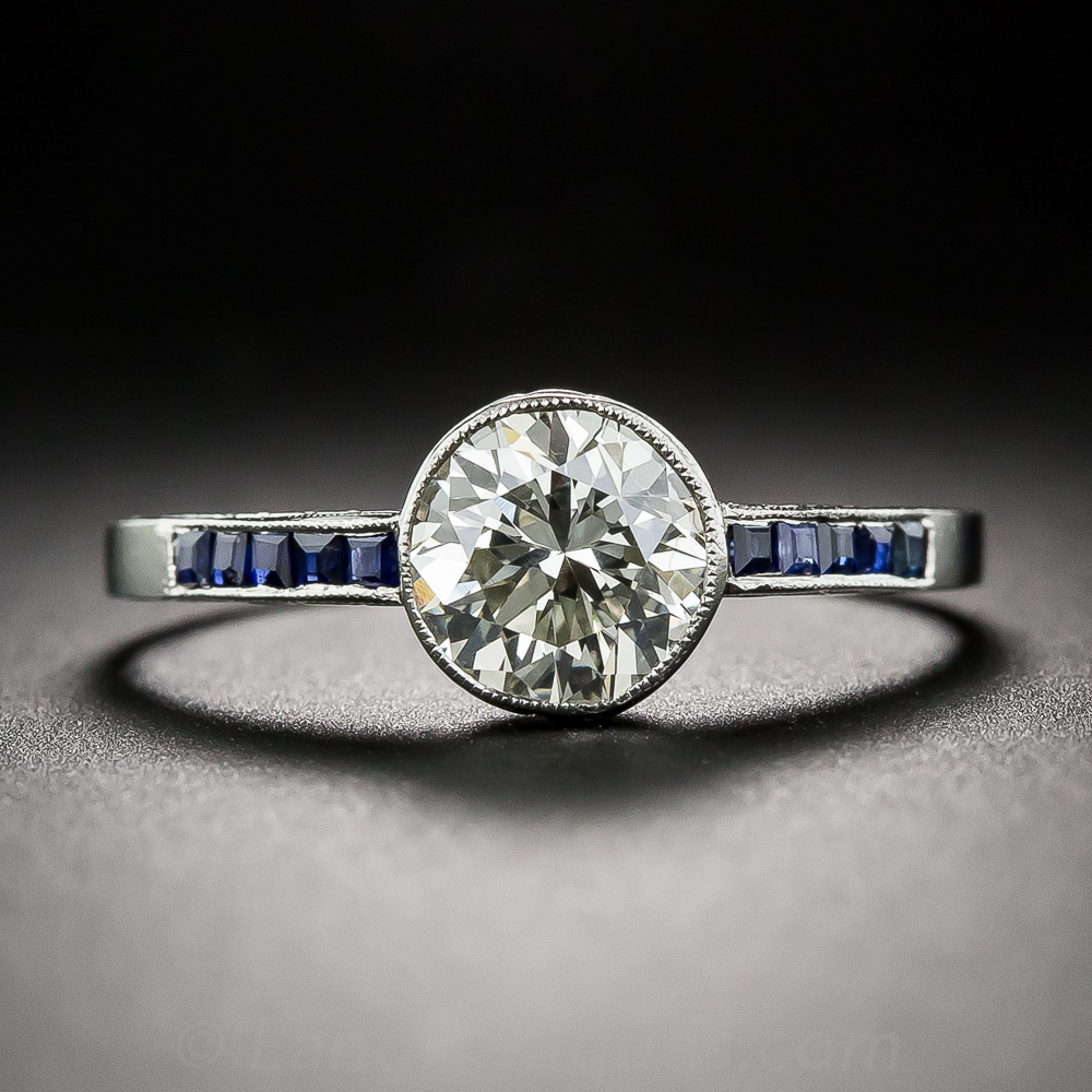 1.10 Carat Art Deco Style Diamond and Sapphire Ring
