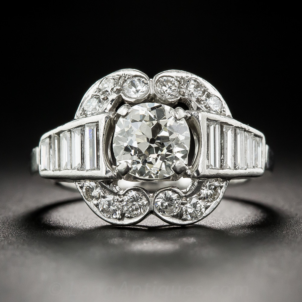 1.10 Carat Center Art Deco Platinum and Diamond Ring