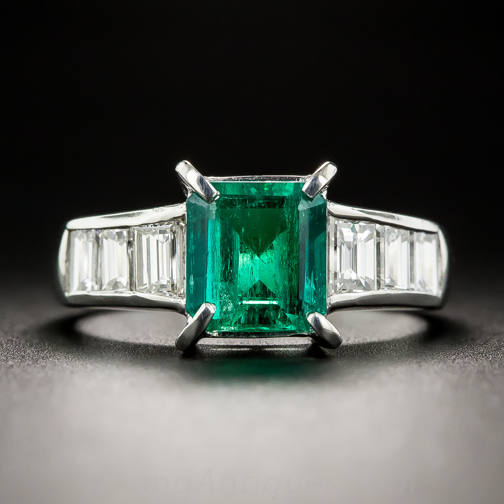 1.20 Carat Colombian Emerald, Platinum Diamond Ring