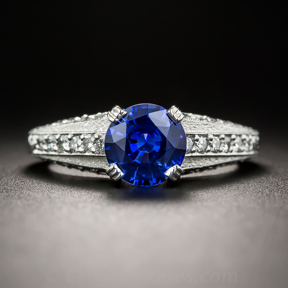 1.38 Carat Round Sapphire, Platinum and Diamond Vintage Style ...