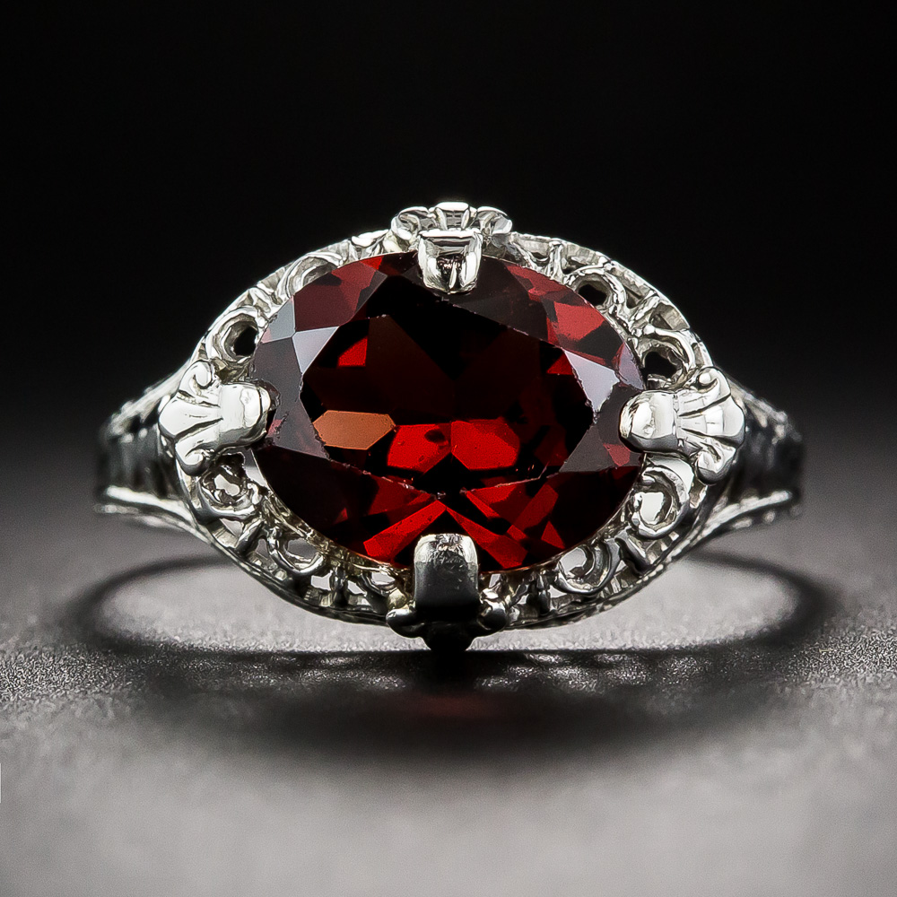 14K White Gold Garnet Ring