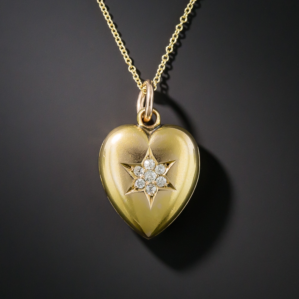 15K English Victorian Heart Locket with Diamonds