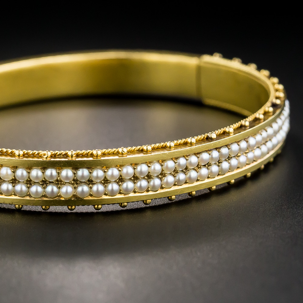 15K Victorian Seed Pearl Bangle Bracelet - Archive