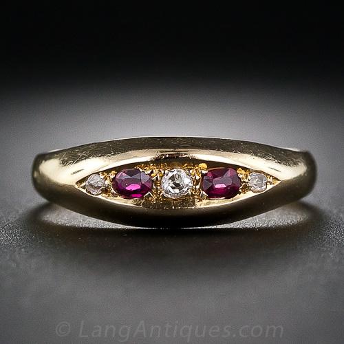 18K Antique English Ruby and Diamond Ring