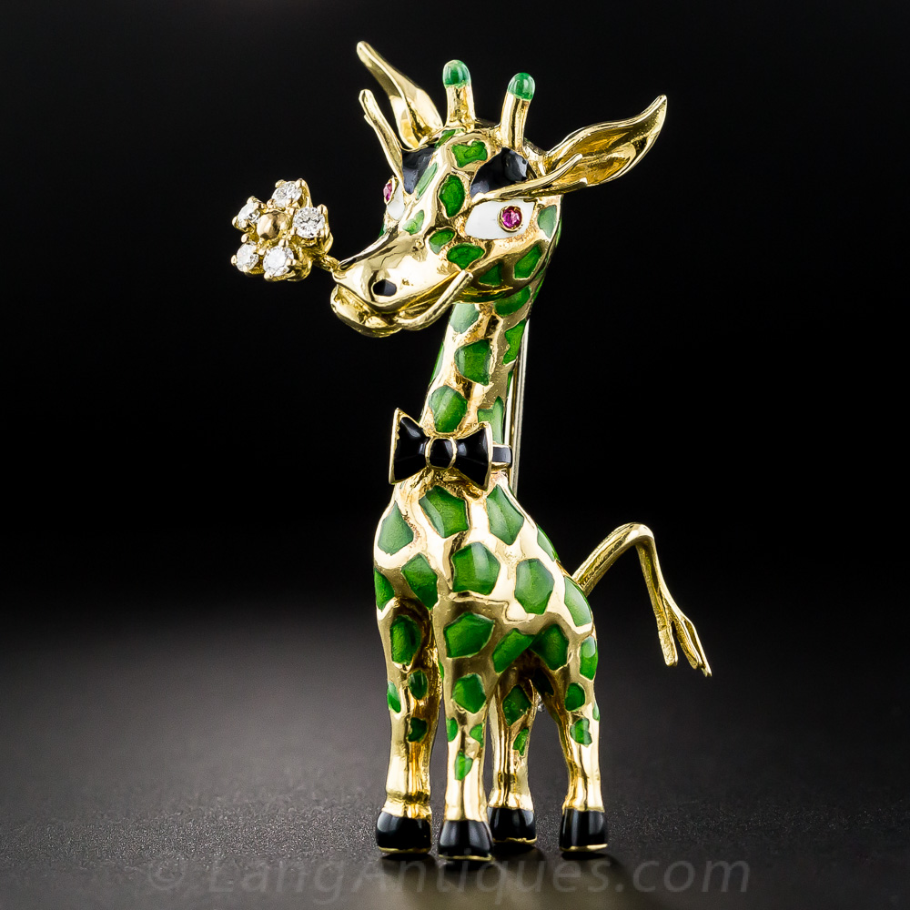 18K Enamel and Diamond Giraffe Brooch