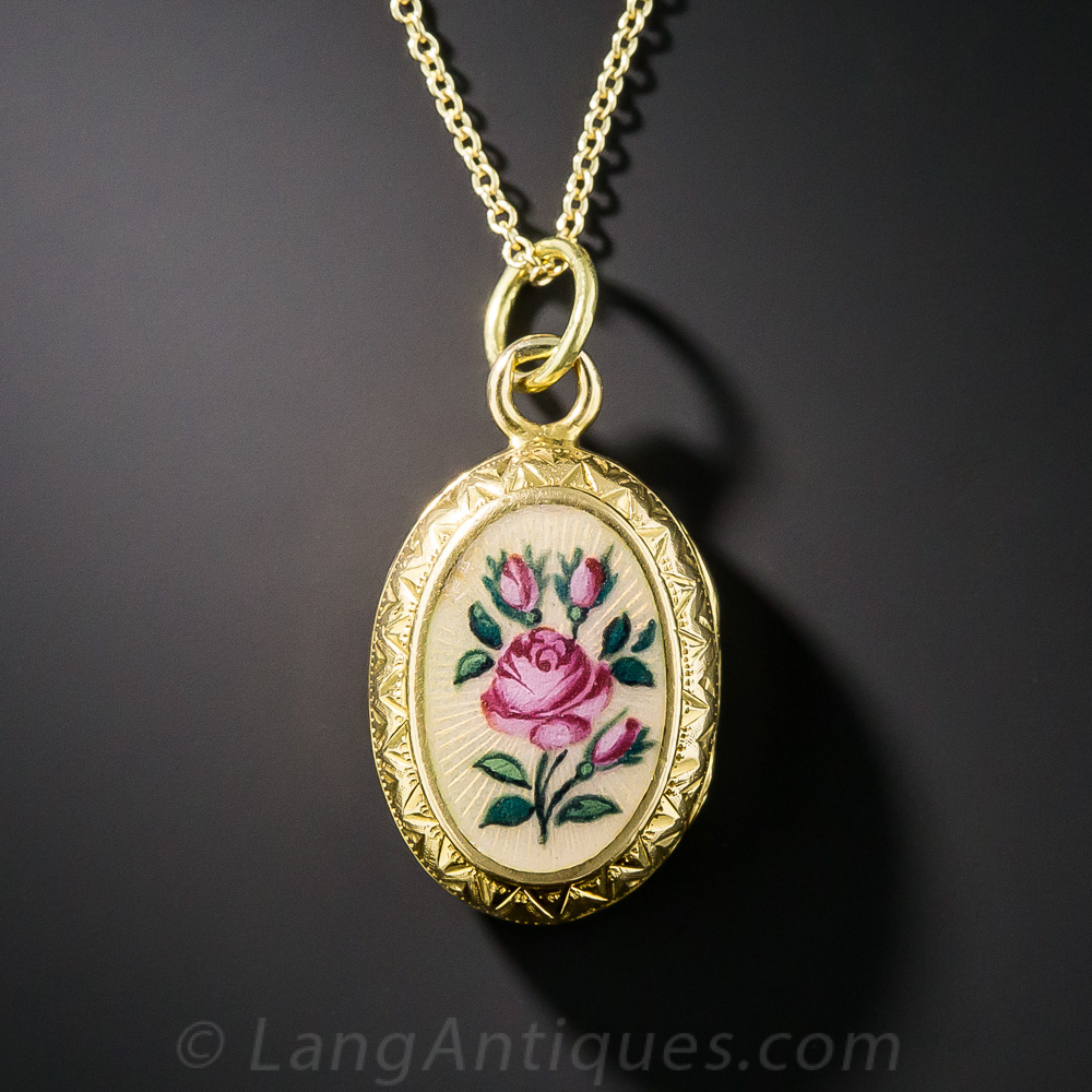 18K Enamel Rose Locket