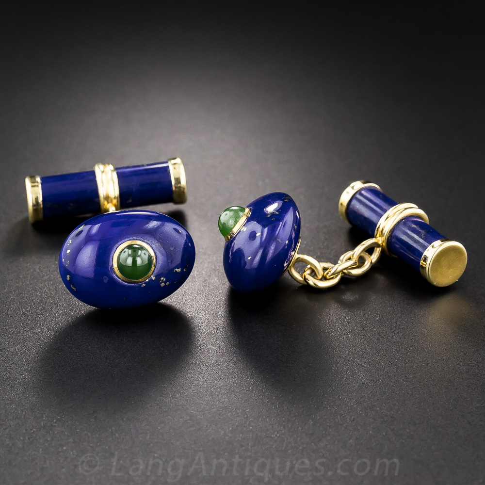 18K Lapis and Nephrite Cufflinks