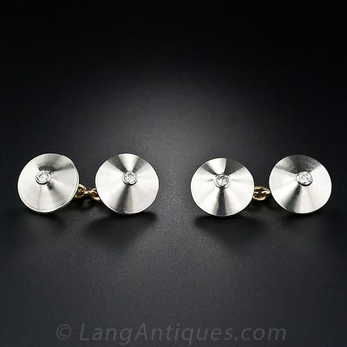 18K Two-Tone Gold Diamond Cufflinks