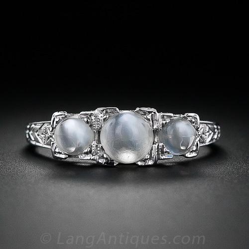 18K White Gold Moonstone Three-Stone Ring