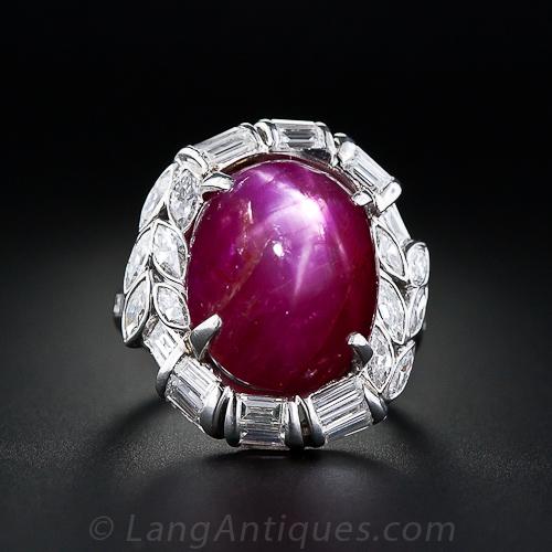 20 Carat Star Burmese Ruby and Diamond Ring in Platinum