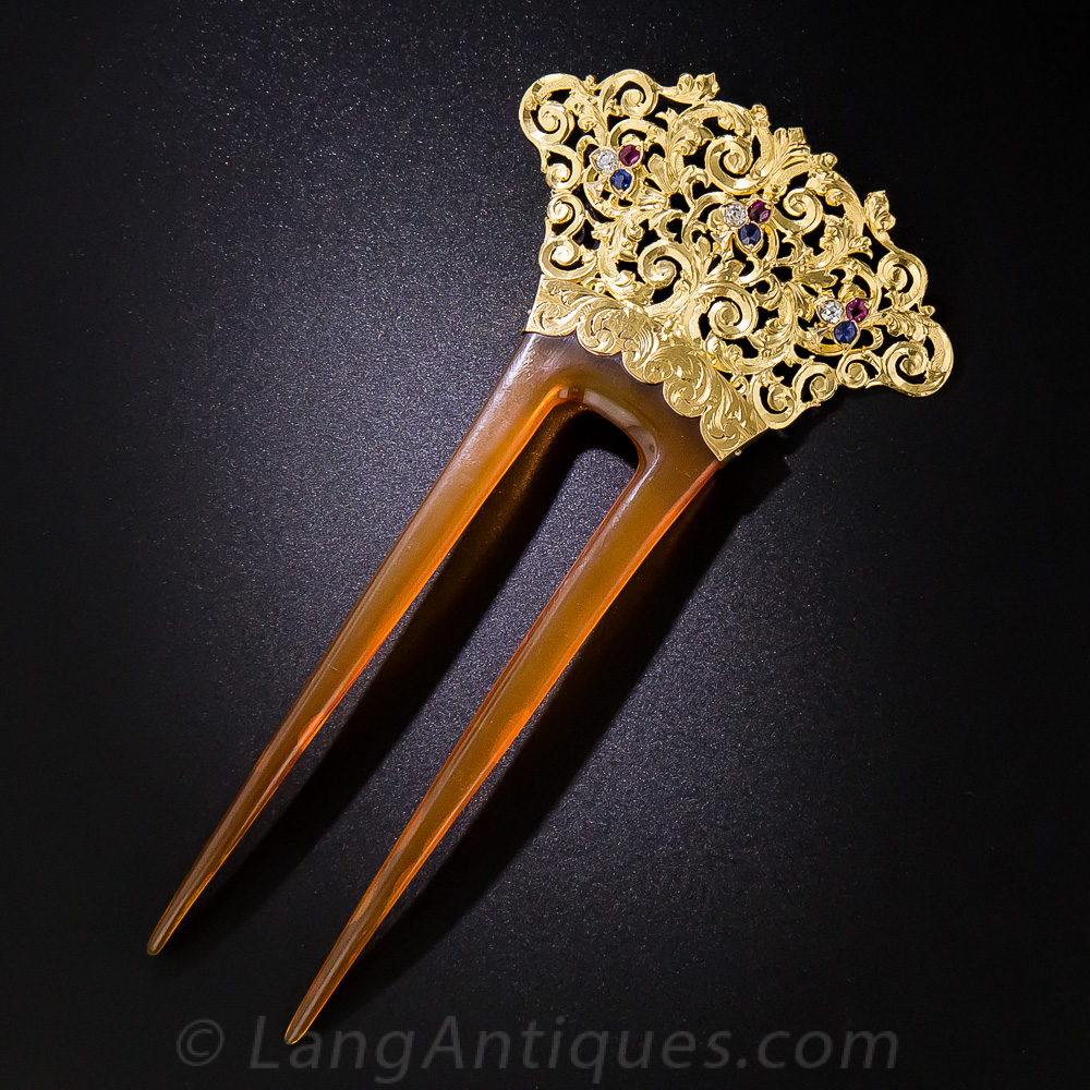 22K Gold and Gemstone Hair Comb c.1888