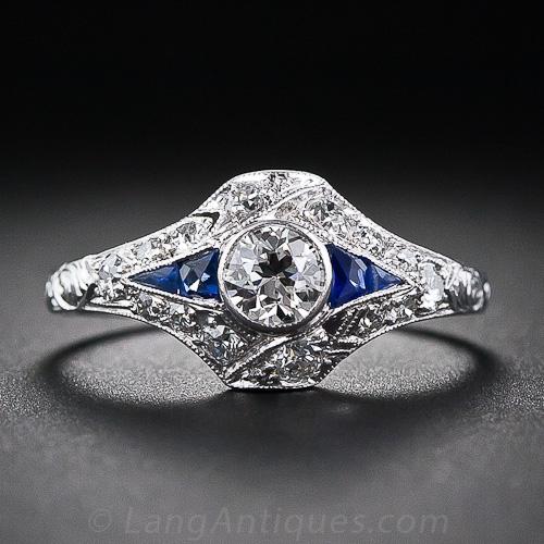 .35 Carat Diamond and Calibre Sapphire Engagement Ring