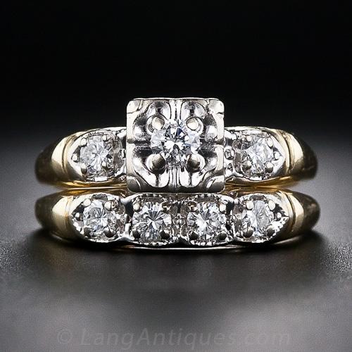.35 Carat Diamond Mid-Century Wedding Set