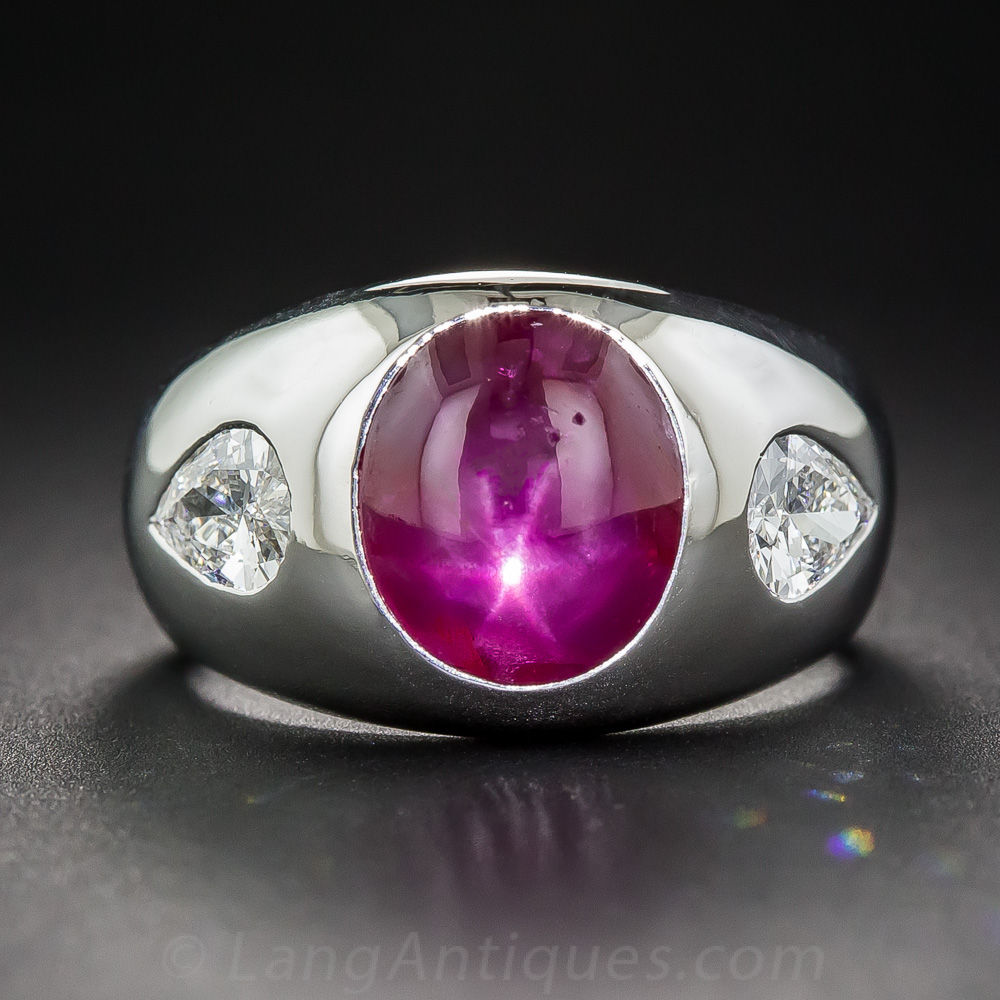 4.65 Carat Star Ruby and Pear Shape Diamond Ring