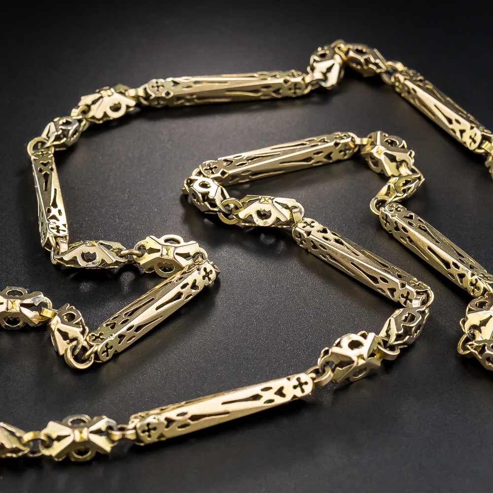 9K Victorian English Handmade Fancy Link Chain