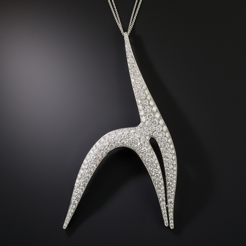 Abstract Pavé Diamond Pendant/Brooch, Circa 1960s