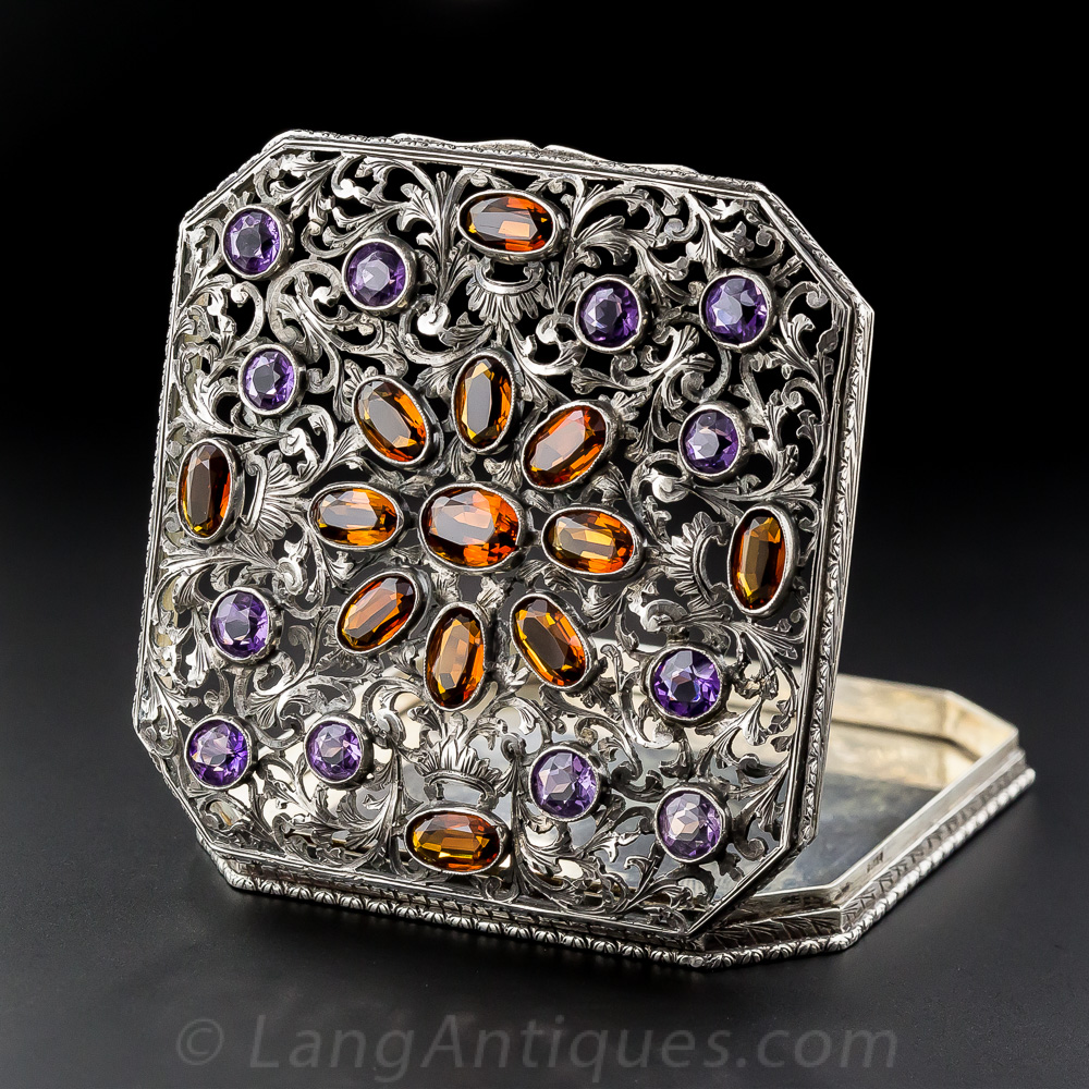 Amethyst and Citrine Silver Engraved box