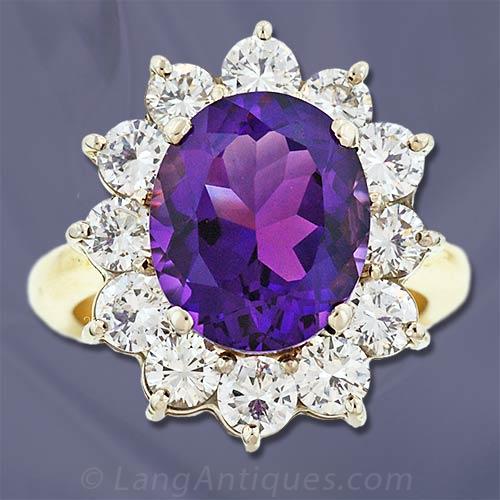 Amethyst and Diamond Cluster Ring
