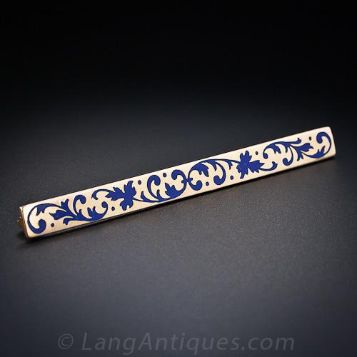 Antique Blue Enamel Bar Pin