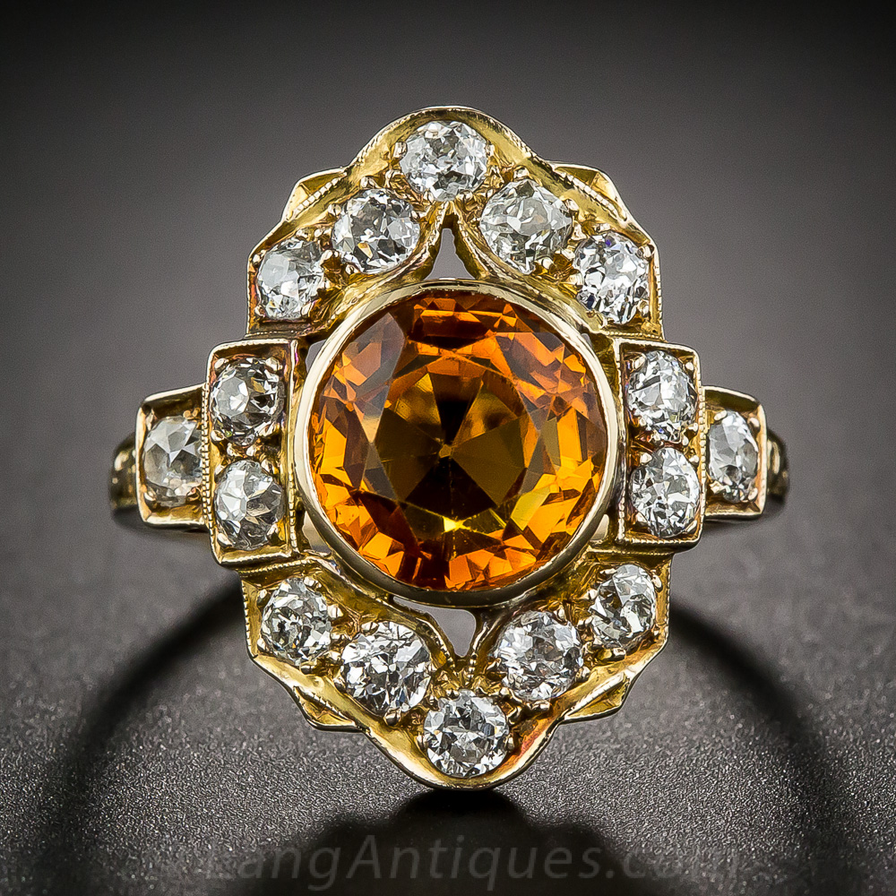 Antique Citrine and Diamond Dinner Ring