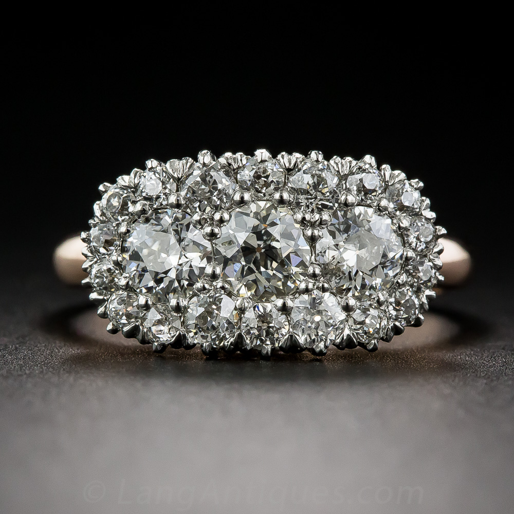 Antique Three-Stone Diamond Cluster Ring