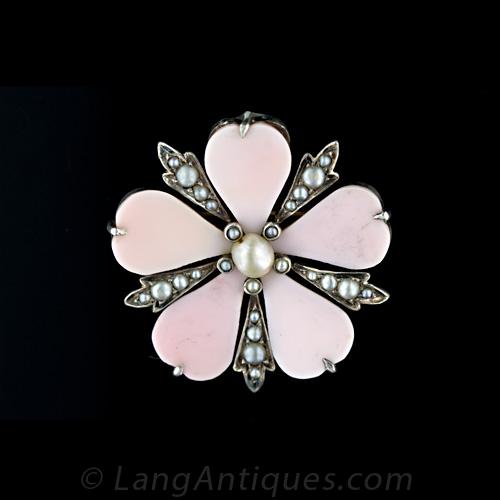 Antique Conch Shell Flower Pin