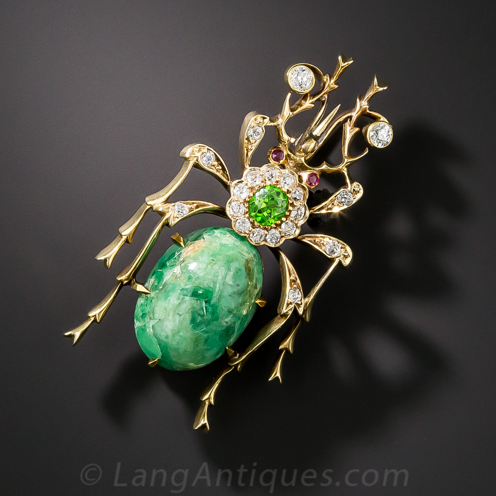 Antique Demantoid and Diamond Beetle Brooch