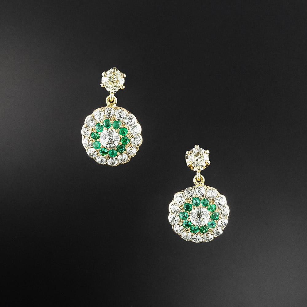 Antique Diamond and Emerald Drop Earrings