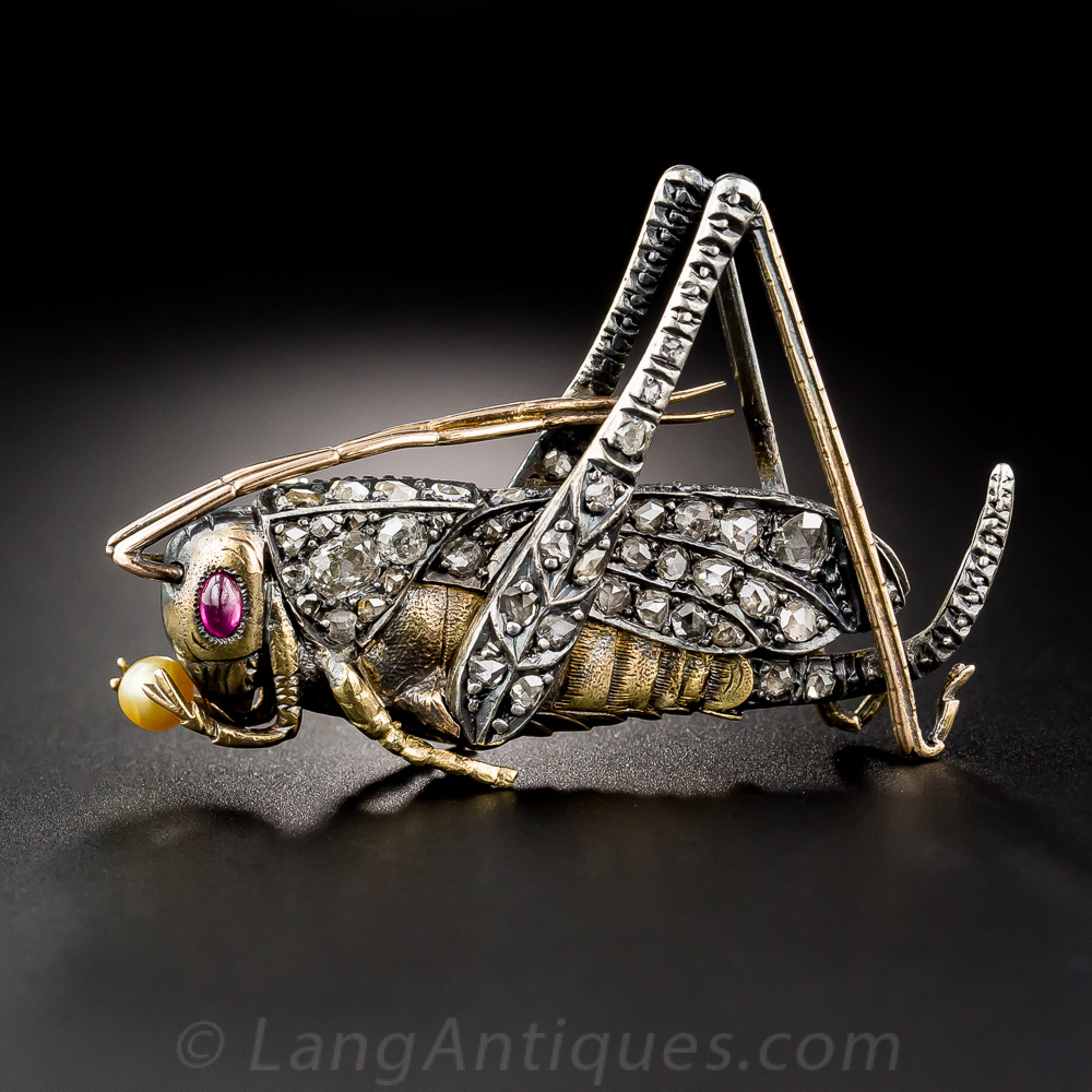Antique Diamond Grasshopper Brooch