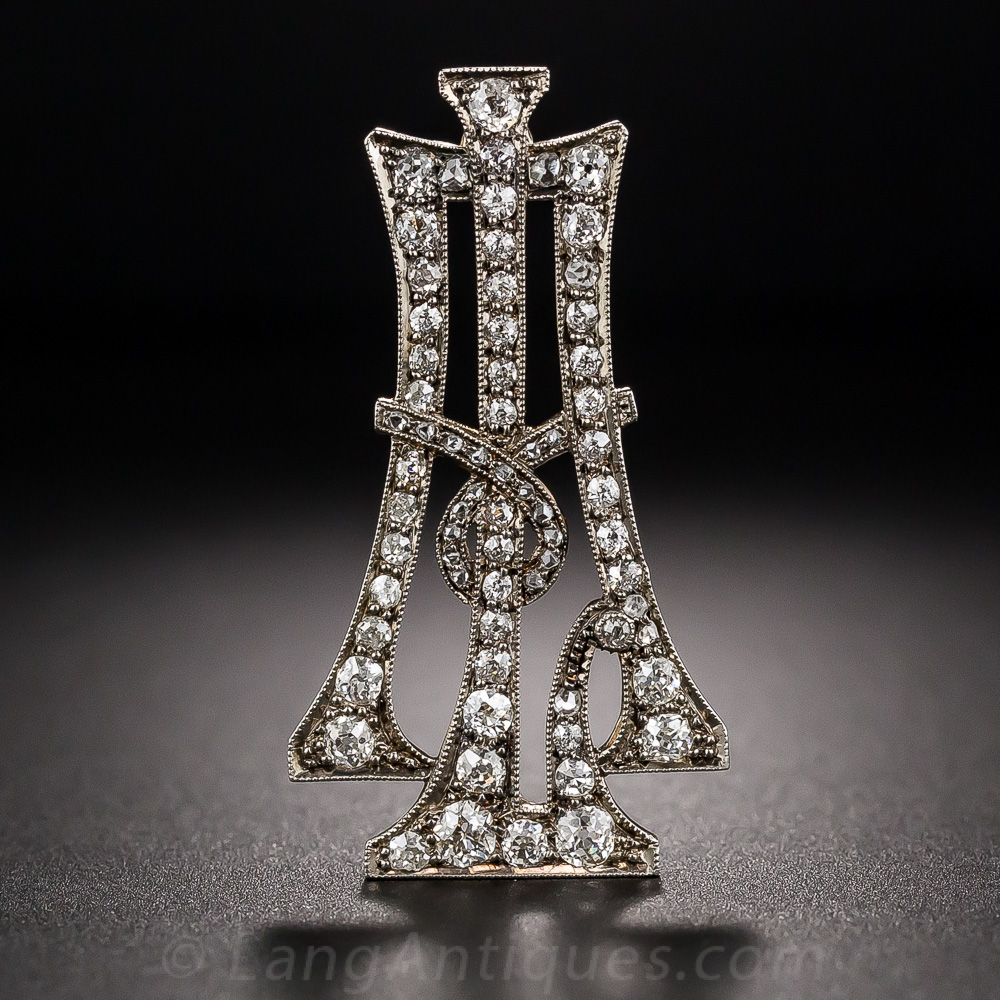 Antique Diamond Monogram L.A. Pin