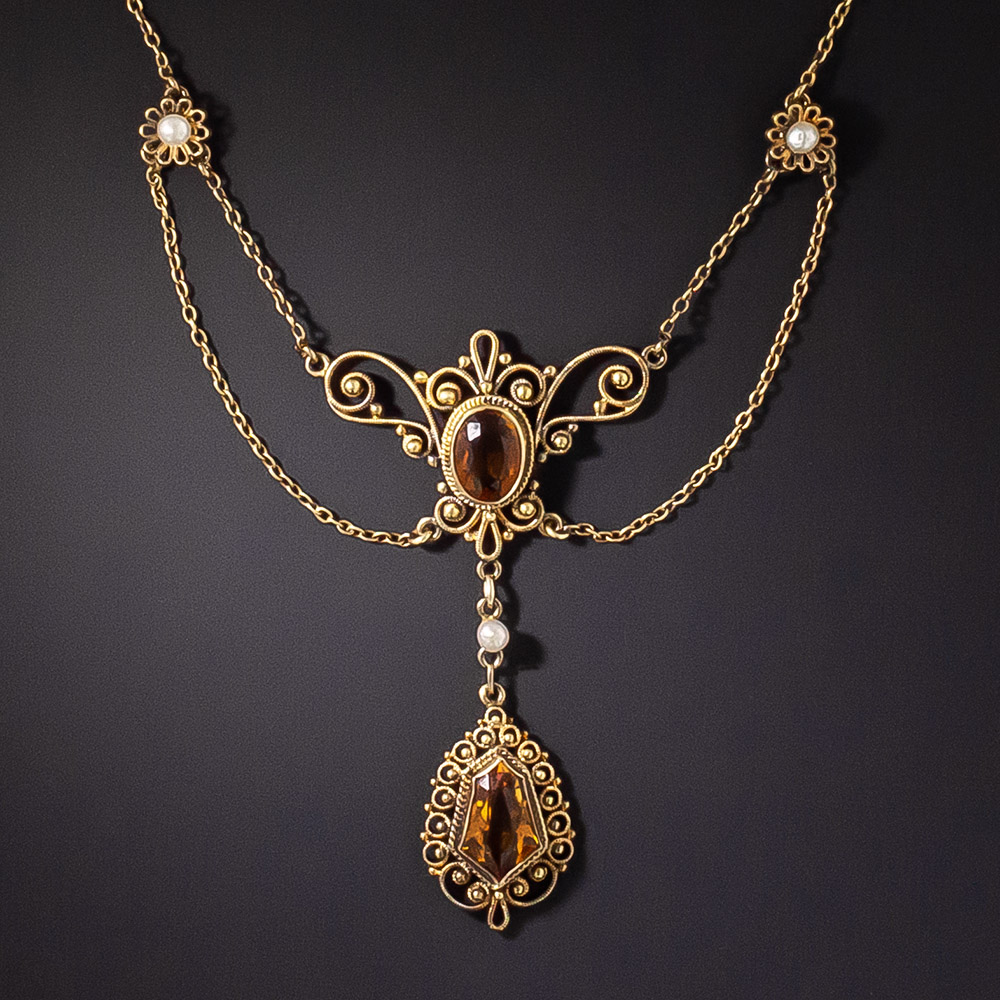 Antique Double Citrine Swag Necklace