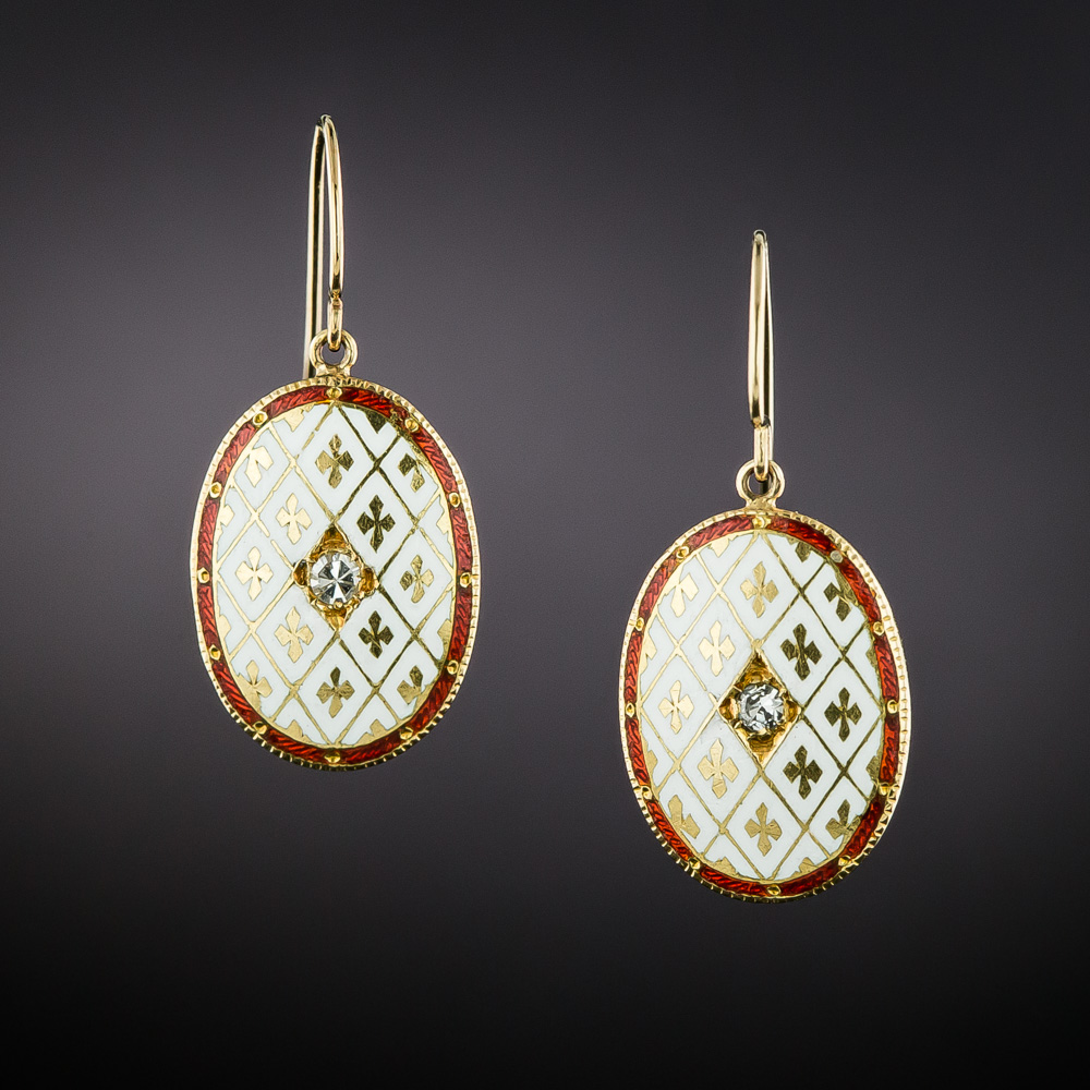 Antique Enamel and Diamond Earrings
