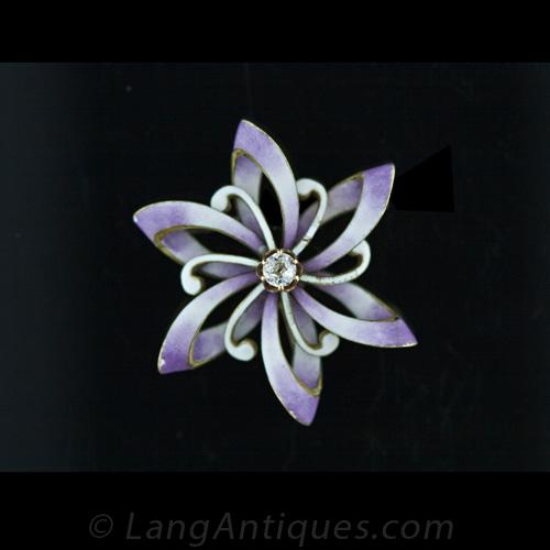 Antique Enamel and Diamond Pinwheel Pin