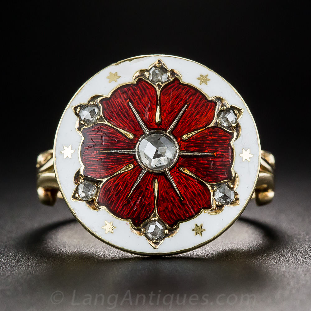 Antique Enamel Rose-Cut Diamond Ring