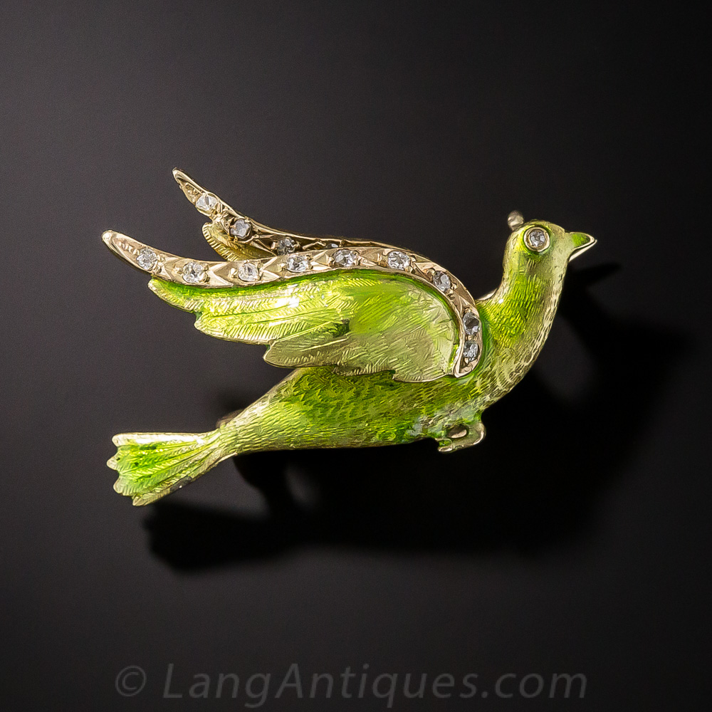 Antique Enameled Dove Pin, Circa Early 1900's