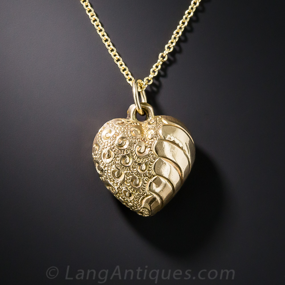 Antique English 9K Puffed Heart Drop