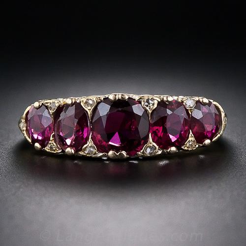 Antique English Ruby and Diamond Band Ring