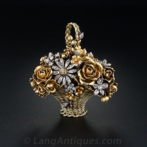 Antique Flower Basket Pin and Pendant