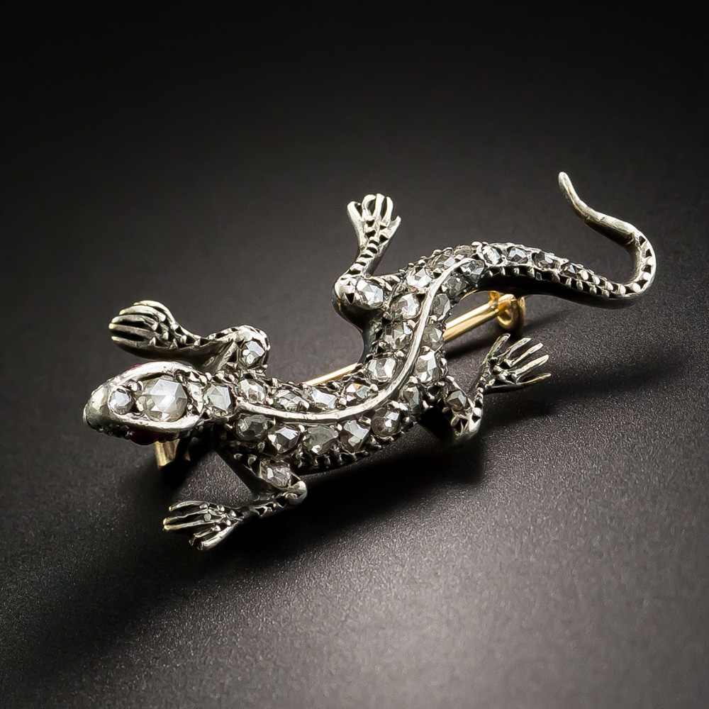 Antique French Diamond Salamander Pin
