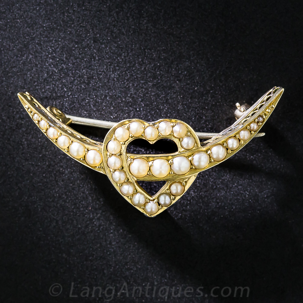 Antique Heart and Crescent Pin