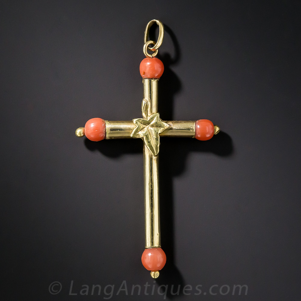 Antique Italian Coral Cross Pendant