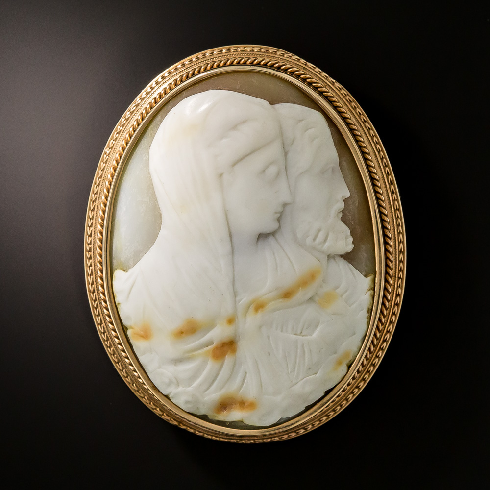 Antique Joseph and Mary Shell Cameo Pin
