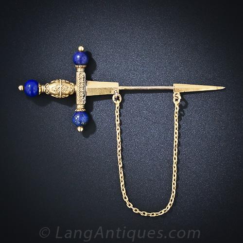 Antique Lapis Sword Pin