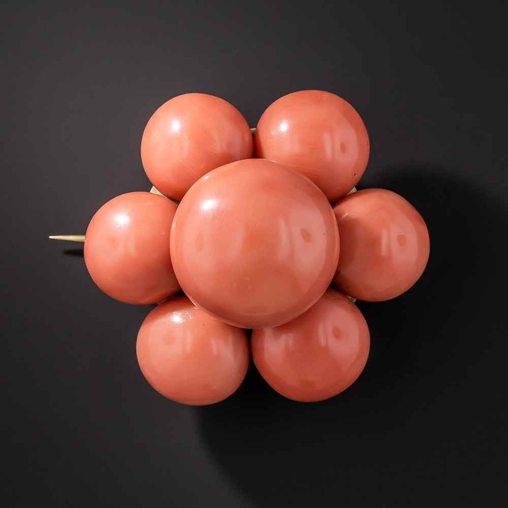 Antique Large Coral Cluster Brooch