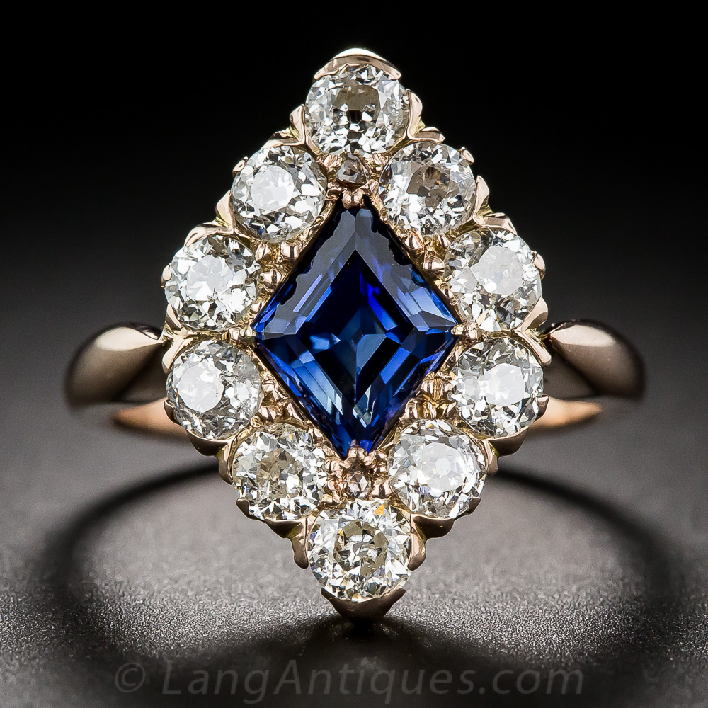 Antique Lozenge-Shape Sapphire and Diamond Ring