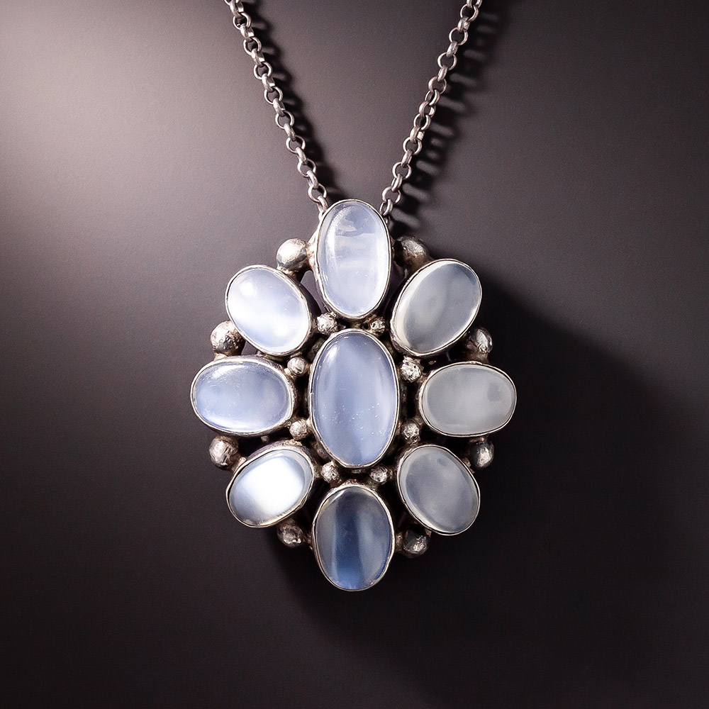 Antique Moonstone Silver Cluster Pendant