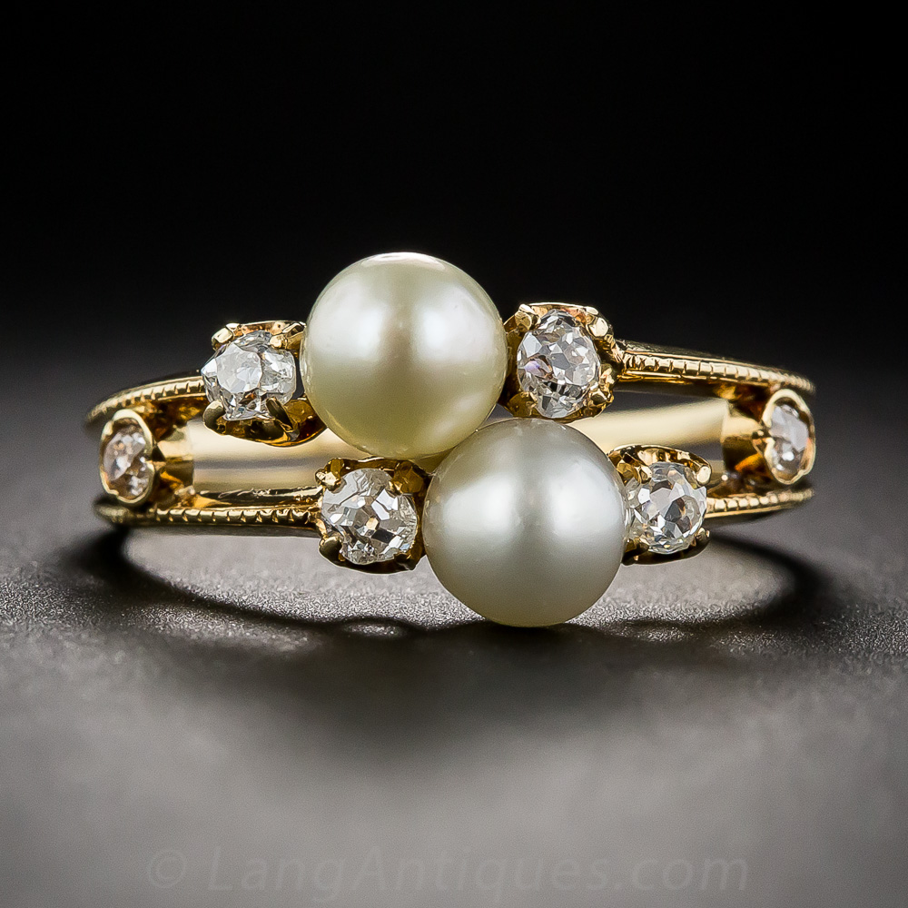 Antique Natural Pearl and Diamond Two-in-One Ring