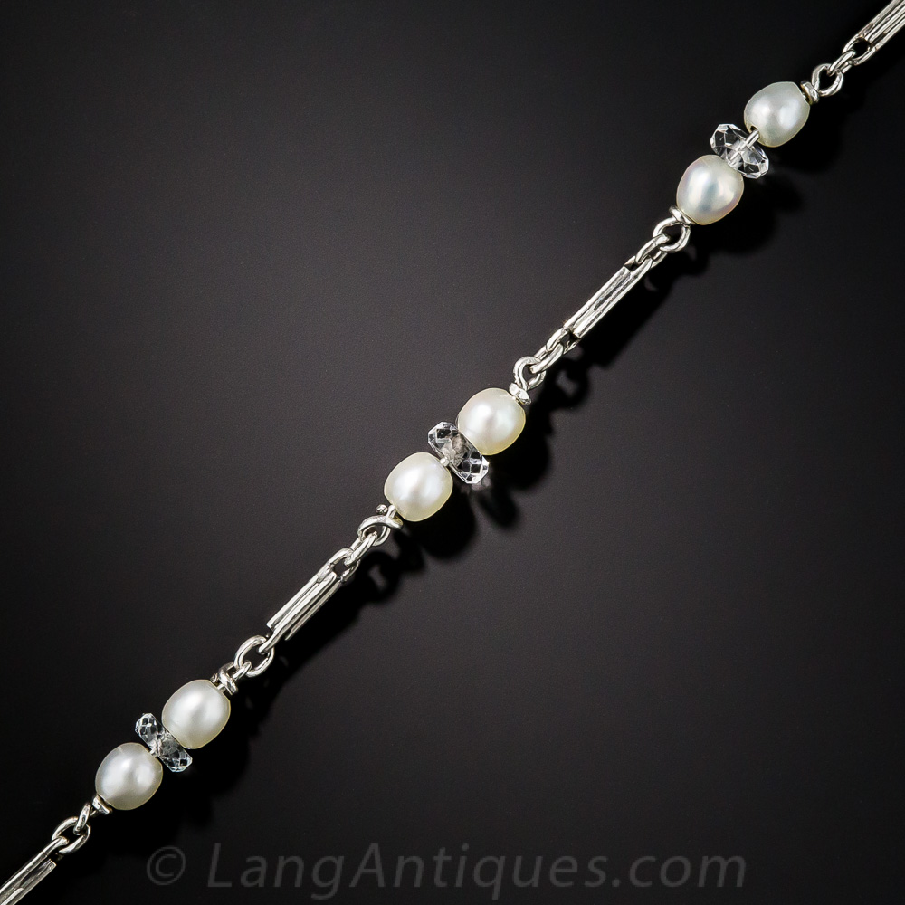 Antique Pearl and Rock Crystal Rondelles Bracelet