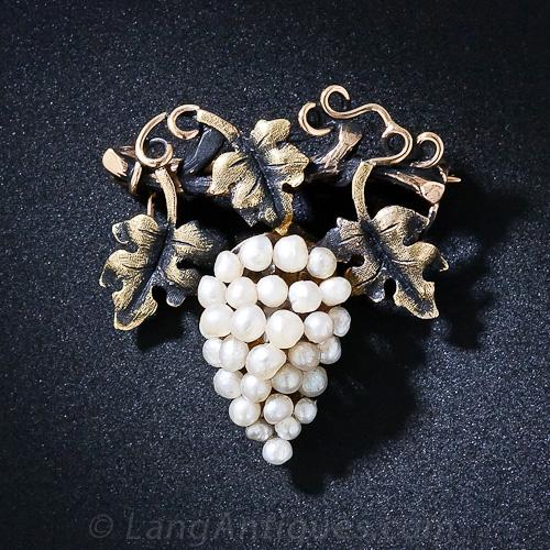 Antique Pearl Grape Cluster Pin