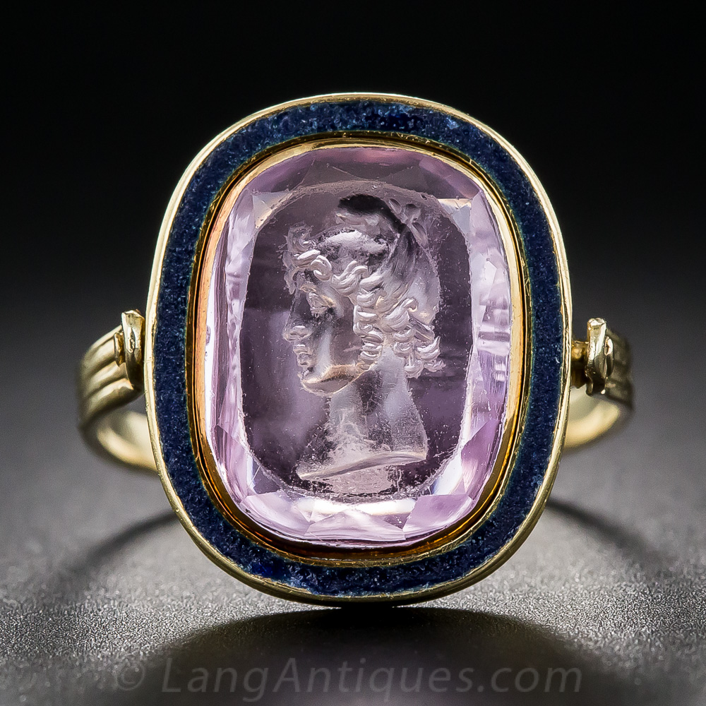 Antique Pink Topaz Intaglio Swivel-Top Ring